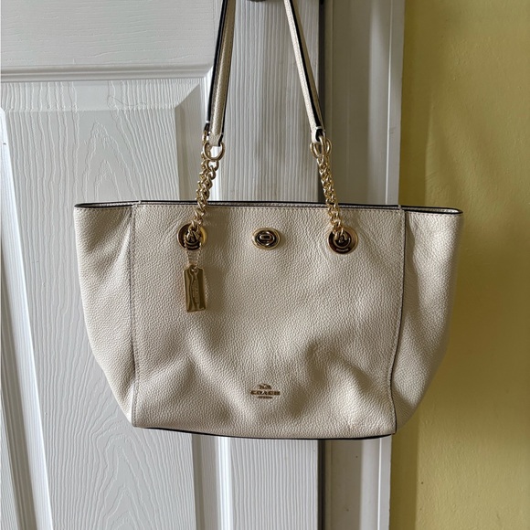 Coach | Bags | Coach Cream Leather Tote Bag | Poshmark